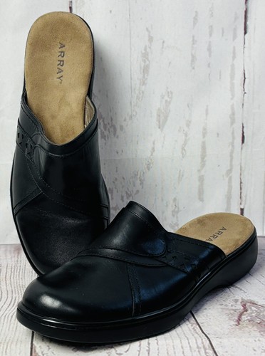 Array Black Leather Slip-On Mules Comfort Shoes Women’s Size 8M Casual ...