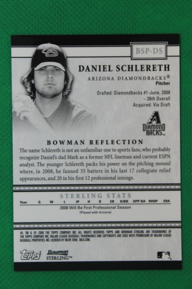 Daniel Schlereth 2008 BOWMAN STERLING Autograph Auto Arizona ...