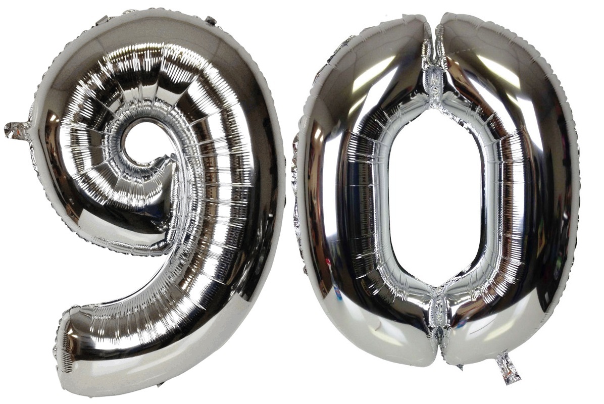 Large Number 90 Silver Balloons 90th Birthday Anniversary Foil Float ...