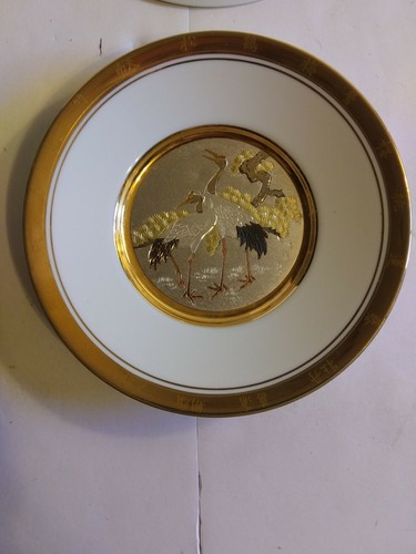 Hamilton Collection Chokin Japanese Art Floral Calender 6" Gold Plates ...