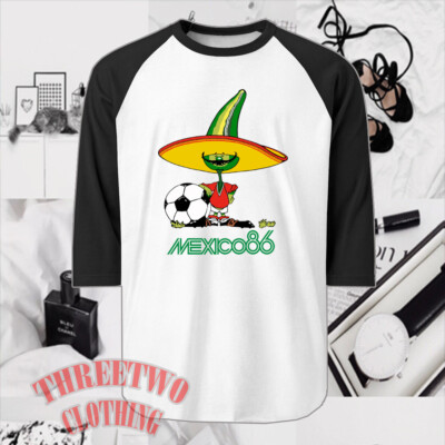 Mexico 86 Pique Classic Football Masscot Men's Raglan White Black Size ...
