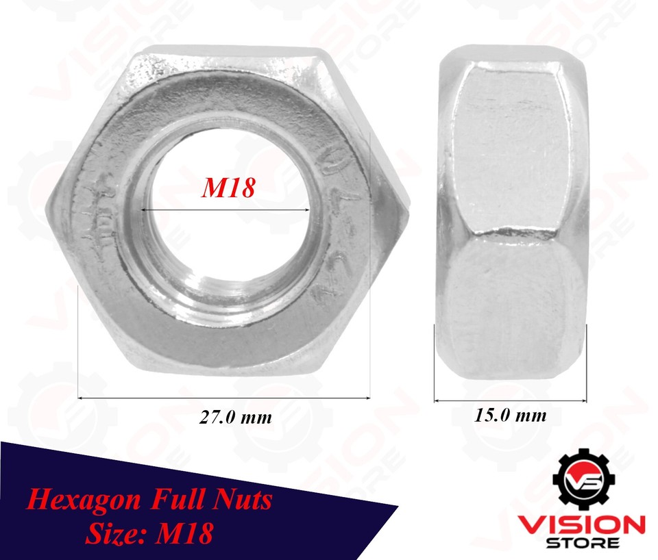 M18 (18mm) Set Bolts & Nuts with Washers BZP Fully Threaded Hex Bolts ...