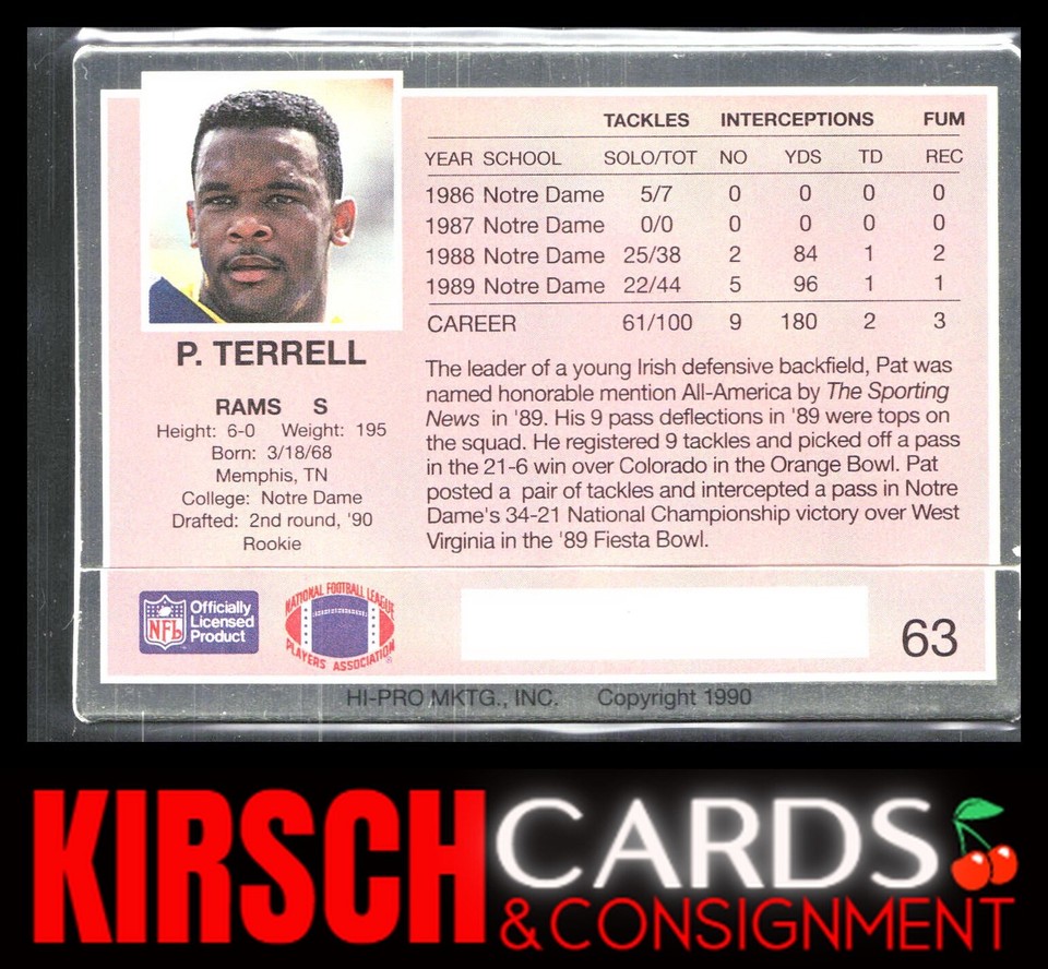 Pat Terrell 1990 Action Packed Rookie/Update #63 Los Angeles Rams | eBay