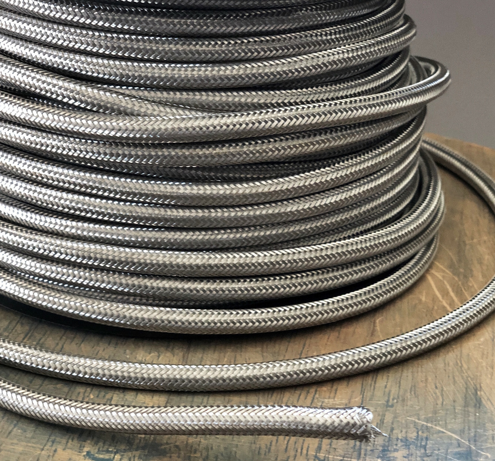20' Metal Covered Cord - Round 3-wire Metal Braided Cable, Copper Brass ...