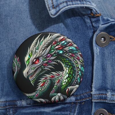 Custom Pin Button Badge Diamond Dragon Mythical Creature Made of Jewels ...