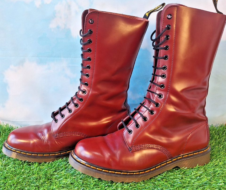 DR MARTENS 1914 CHERRY RED 14 HOLE COMBAT BOOTS SIZE 11 MOD SKIN EMO ...