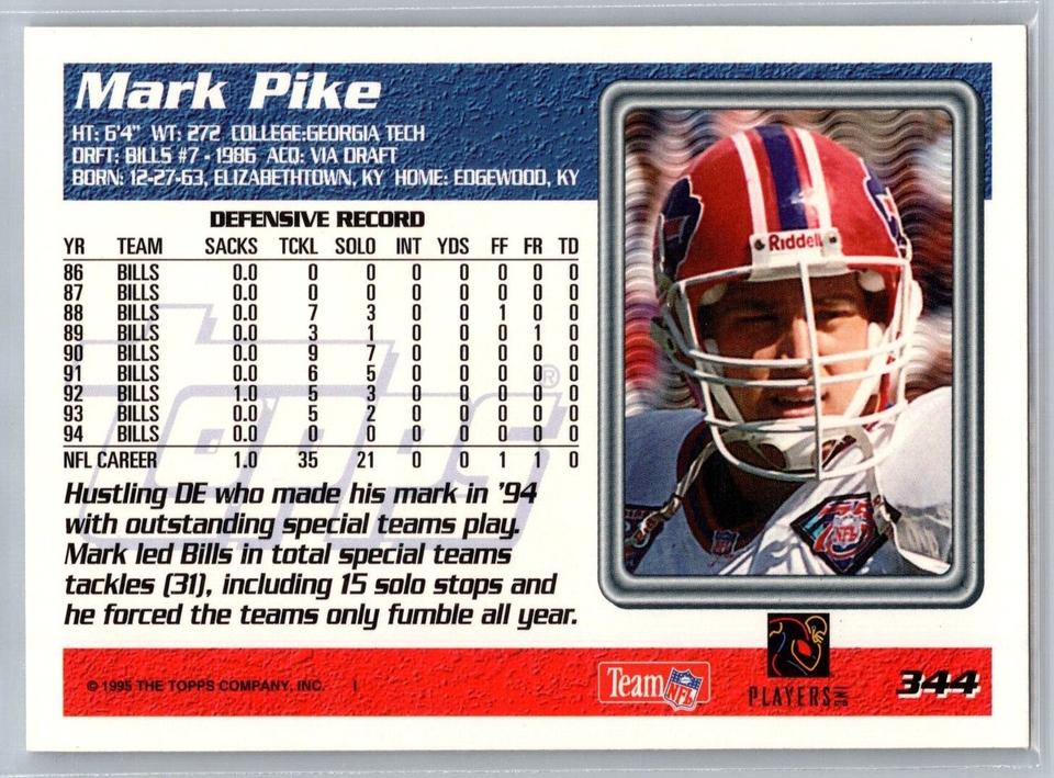 1995 TOPPS CARD # 344 Mark Pike - Buffalo Bills | eBay