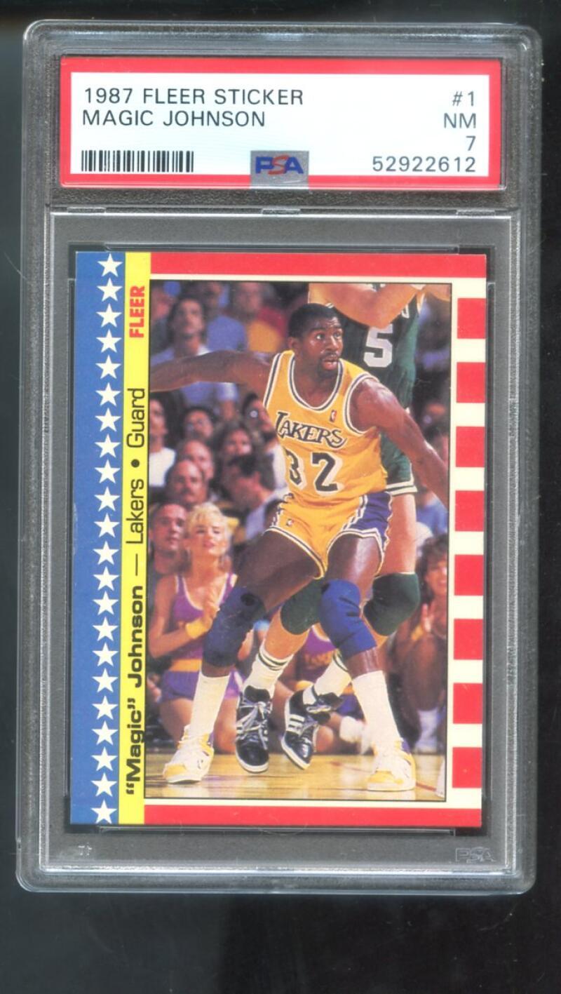 1987-88 Fleer #1 Magic Johnson Sticker PSA 7 Graded Basketball Card NBA ...