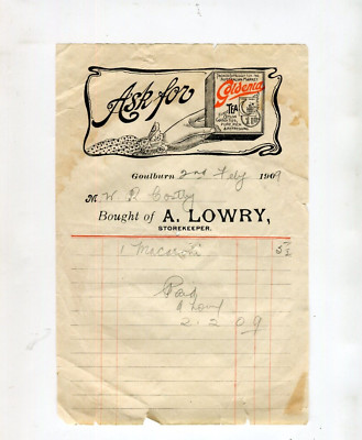 Letterhead Goldenia Tea A Lowry Goulburn 1909 | eBay Australia