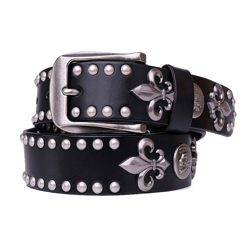 Skull Studded Rivet Metal Punk Rock Belts Waistband Men Leather Buckle ...
