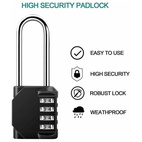 Long Shackle Padlock Coded Lock Outdoor 4 Digit Number Combination Lock ...
