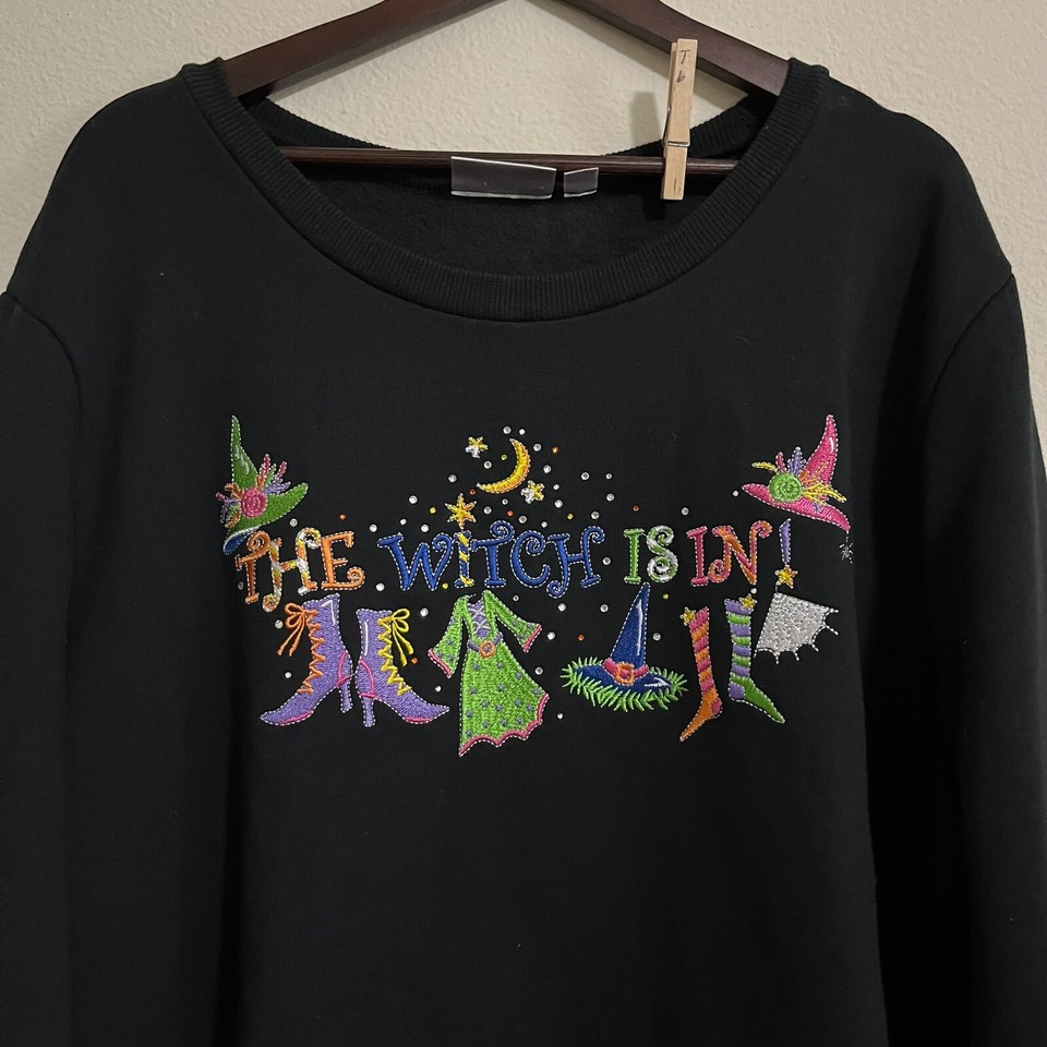 Quacker Factory Halloween The Witch Is In Embellished Black Sweater ...