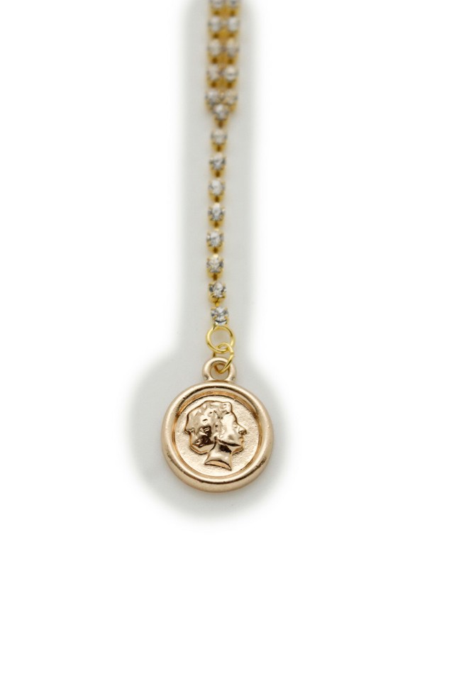 Women Fashion Open Back Necklace Gold Metal Chain Links Bling Coin ...