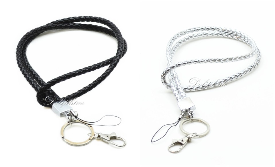 NEW Durable Braided Leather Neck Lanyard with Key chain for Key ID ...