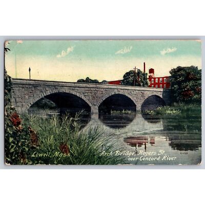 Postcard Posted 1912 Massachusetts Lowell Arch Bridge Over Concord ...