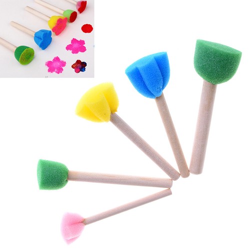5Pcs/Set Children Diy Painting Sponge Brush Toys Wooden Handle Learning ...