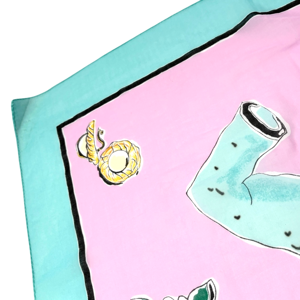 CHANEL Vintage 1994 CC Logo Wrap Scarf Pareo Pink Blue Cotton Camellia ...
