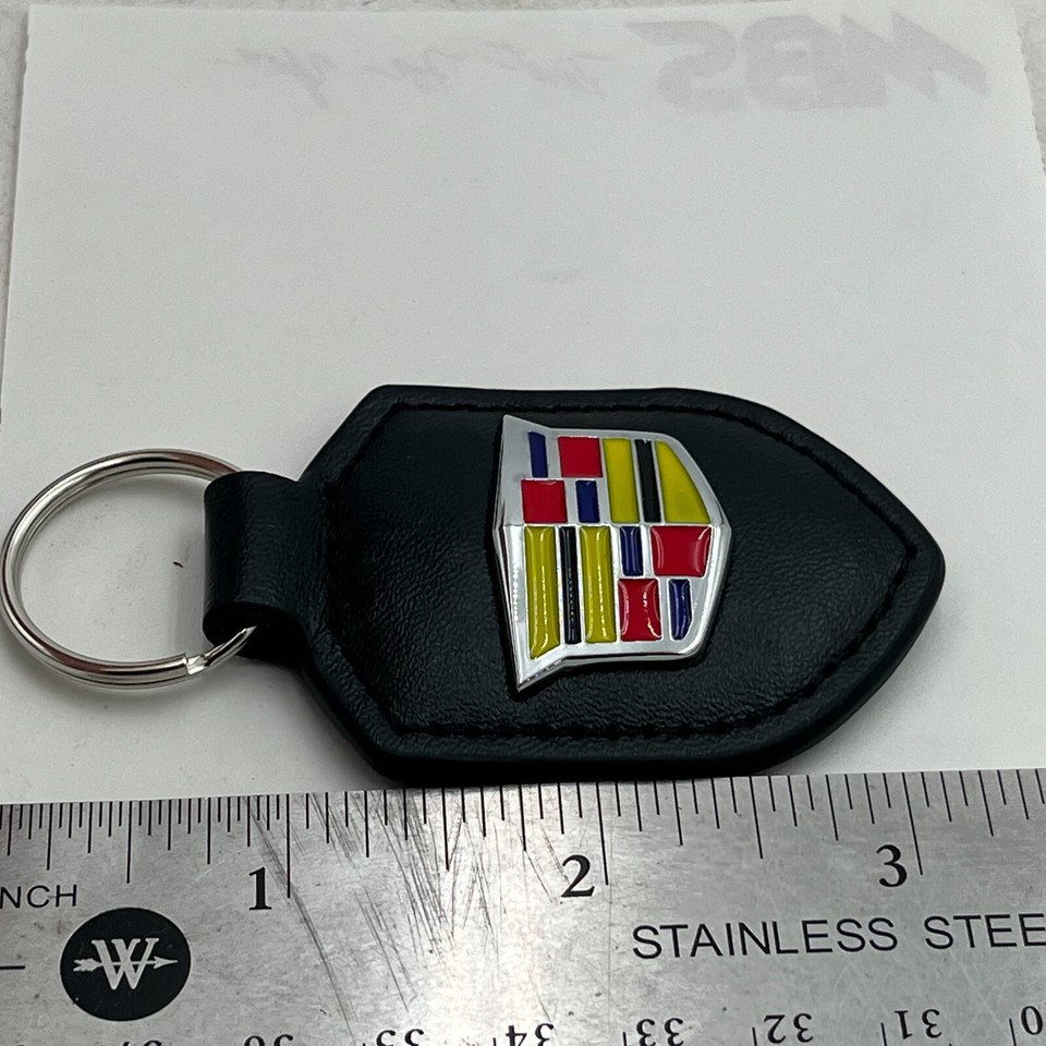 Black Leather Keychain Cadillac Metal Enamel Emblem Key Fob Gift ...