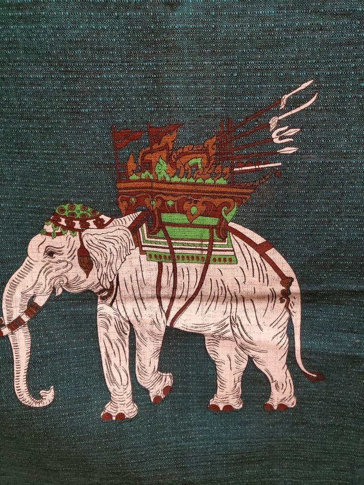 Vintage Blue Fabric Wall Tapestry Hanging Or Rug With Elephants 38 X 33 ...