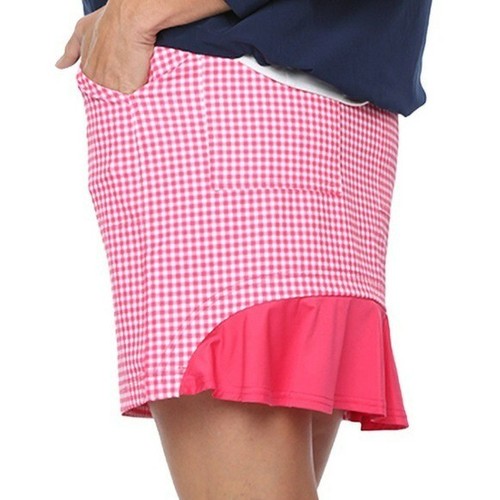 Belyn Key Ruffle Skort Size Large NWT $116 Pink Melon Check Pockets ...