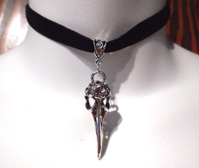 BLACK VELVET SILVER CROW CHOKER bird sugar skull raven gothic punk ...
