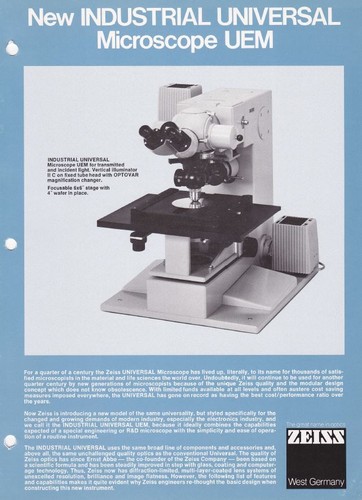 Zeiss Industrial Universal Microscope UEM Brochure and Price List on CD ...