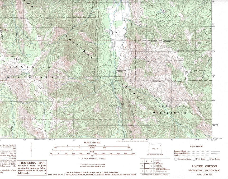 Lostine Quadrangle Oregon 1990 USGS Topo Map 7.5 Minute Topographic | eBay