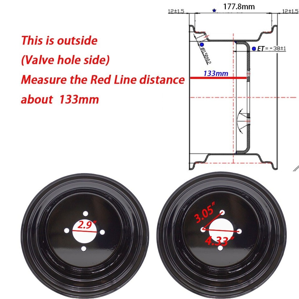 Rear 12x7 UTV ATV Rim Wheel 12" Steel Rim 4/110 2+5 for Solid Rear Axle ...