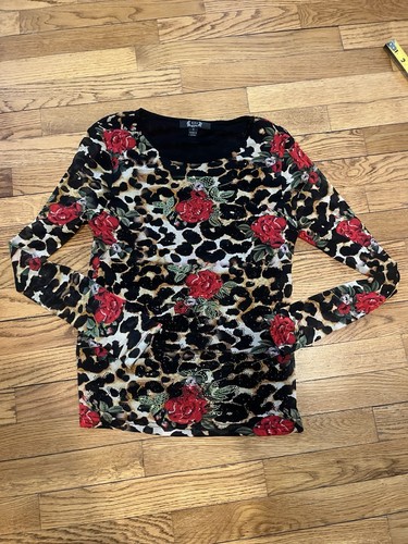 Azi Mesh Top Size S Floral Multicolor Embellished Flower Artsy Roses ...