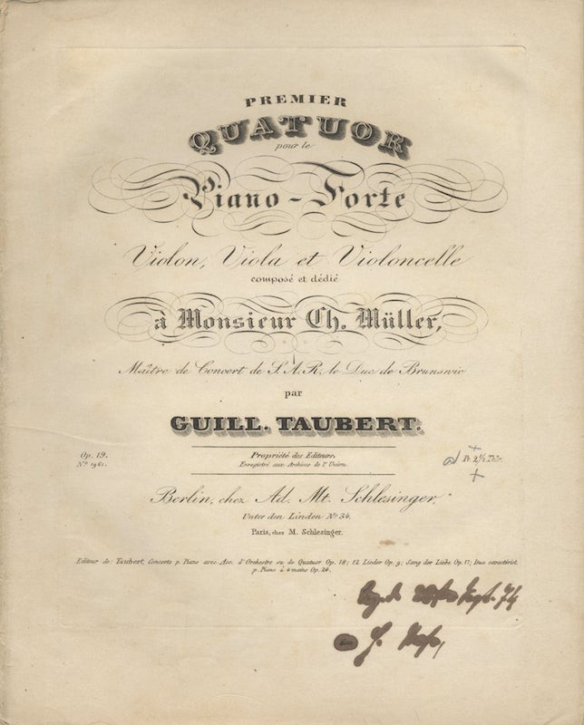 Wilhelm TAUBERT / Op 19 Premier Quatuor in E-flat major pour le Piano ...