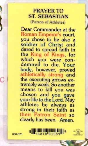 Saint Sebastian with Prayer to St. Sebastian - Laminated Holy Card | eBay