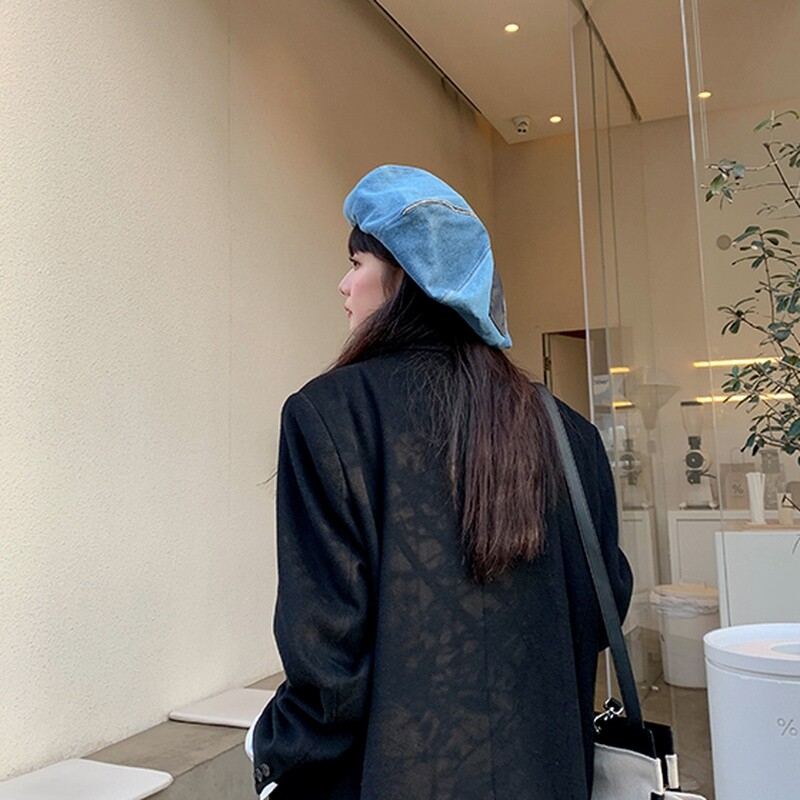 Lady Hat Cap Beret Denim Beanie Newsboy Oversized Baggy Zip Fashion ...