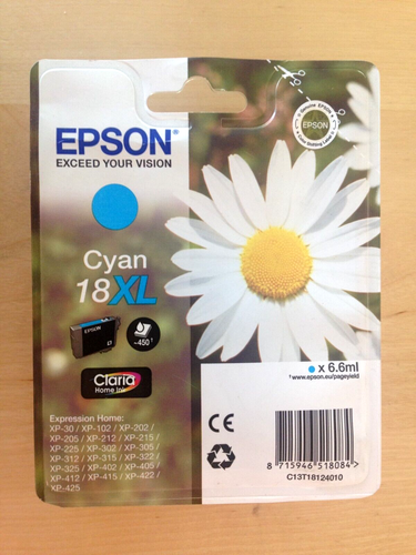 Genuine Epson 18 XL Ink - CYAN / XP212 XP215 XP222 XP305 (INC VAT ...