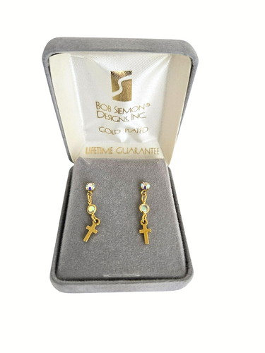 BOB SIEMON DESIGNS AB Crystal and Gold Tone Cross Earrings in Original ...