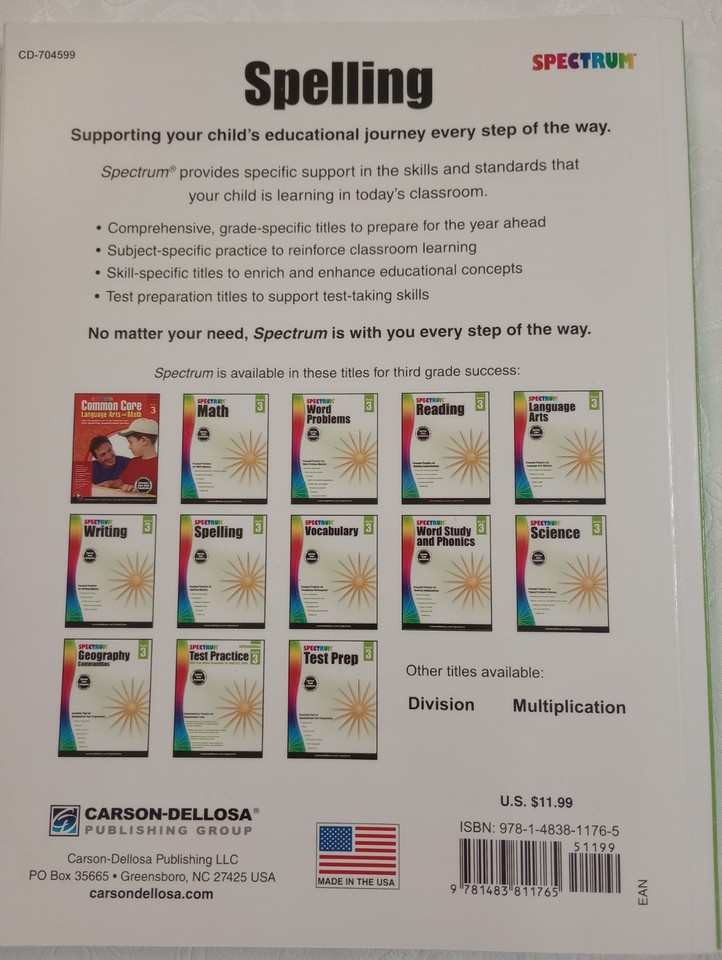 Spectrum Spelling Grade 3- No marks/notes inside | eBay