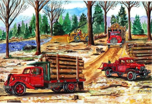 Logging Art Print vintage forestry truck timber arborist outdoorsman ...