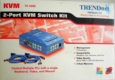 TRENDnet 2-Port USB KVM Switch Kit Model TK-200K With Cables | eBay