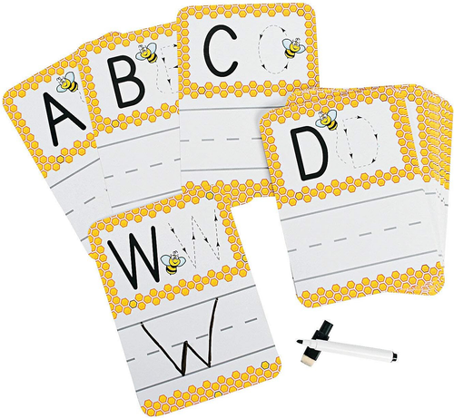 Busy Bee Dry Erase Alphabet Cards for Kids 5" X 7" - Educational Write ...