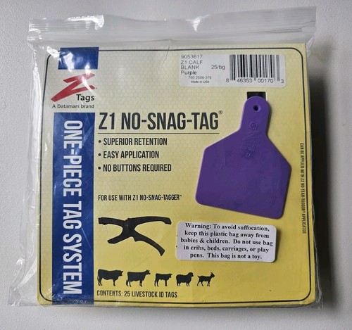 DataMars Z-Tags 9053607 No Snag 1 Piece Tag Z1 Cow & Bull Blank Purple ...
