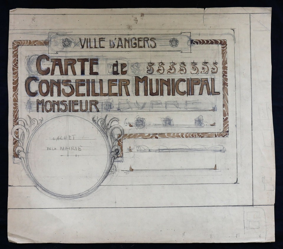 Art Nouveau Sketch Pencil Drawing Of A Municipal Council Map Angers ...