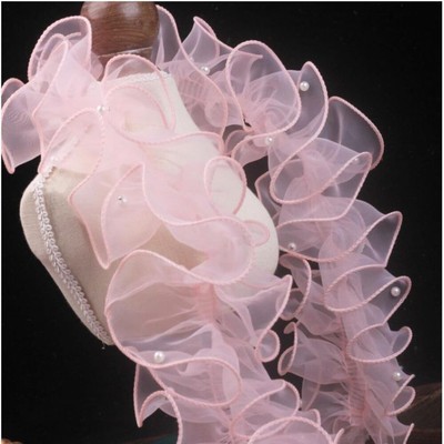 Pink Ruffled Lace Organza Lace Ribbon Fabric Ruffles Trim for DIY | eBay