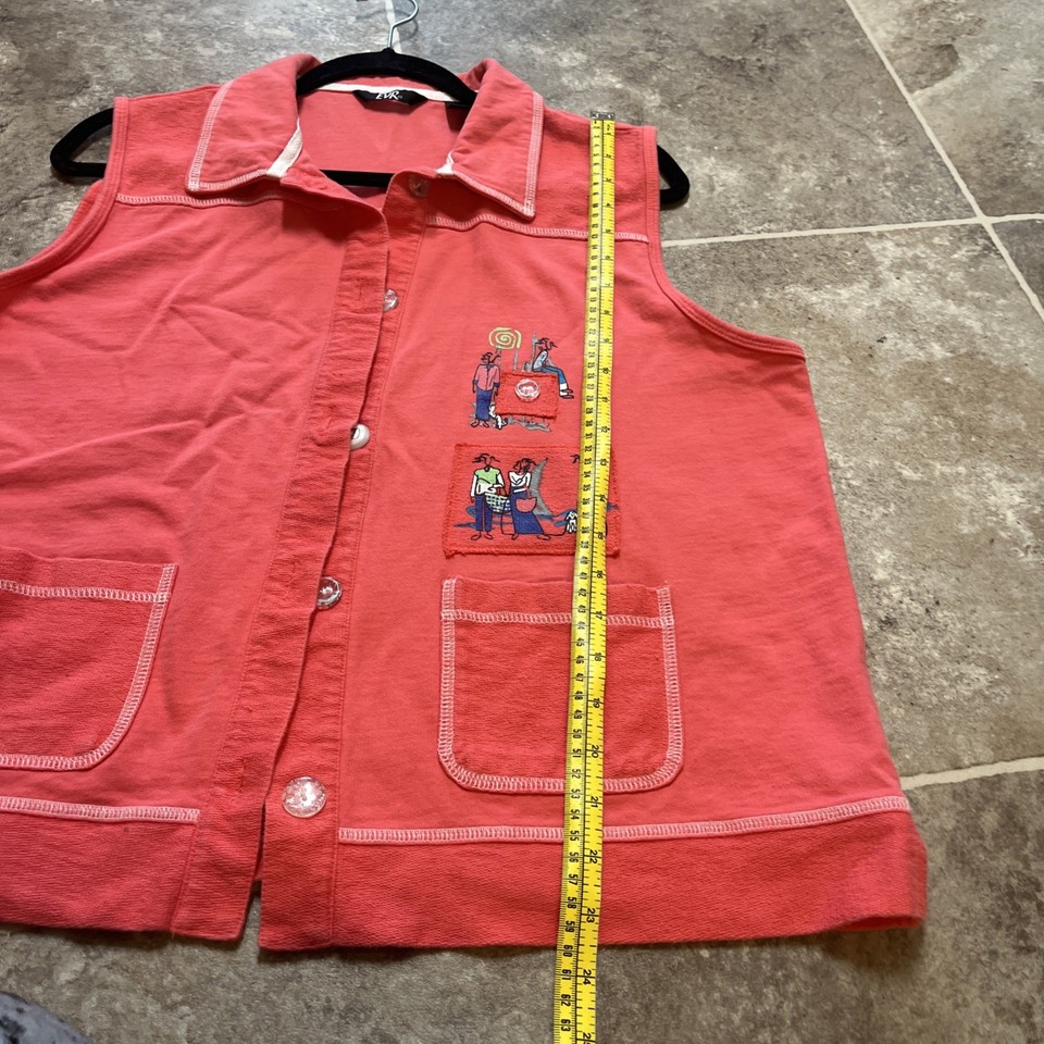 EVR Cotton Vest Button Up Women XL Corral Pockets Art To Wear Lagenlook ...