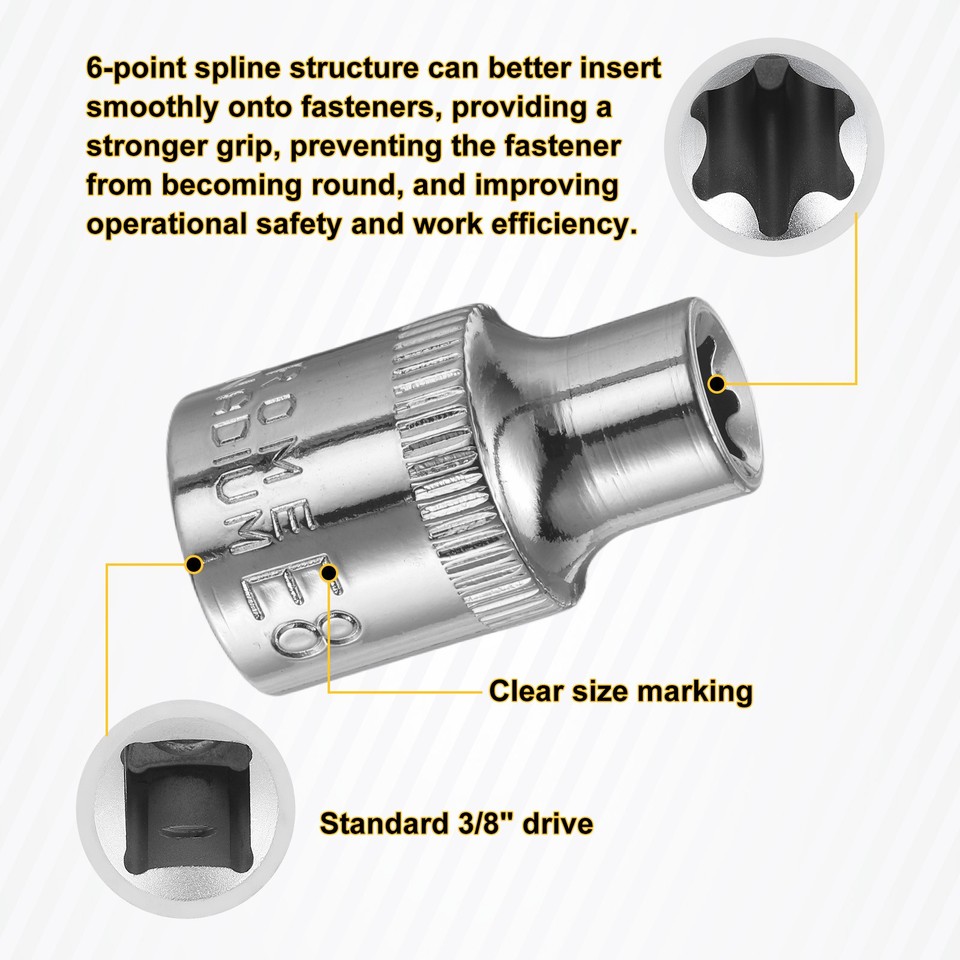 2pcs E-Torx Socket 3/8" Drive E8 External Torx Deep Socket 1.2" Star ...