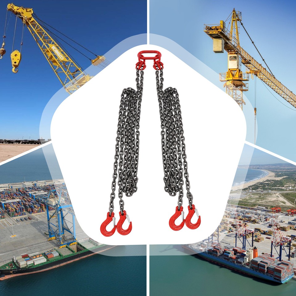 5/16" x 13FT Lifting Chain Sling G80 Spreader 4-Leg with Grab Hooks ...