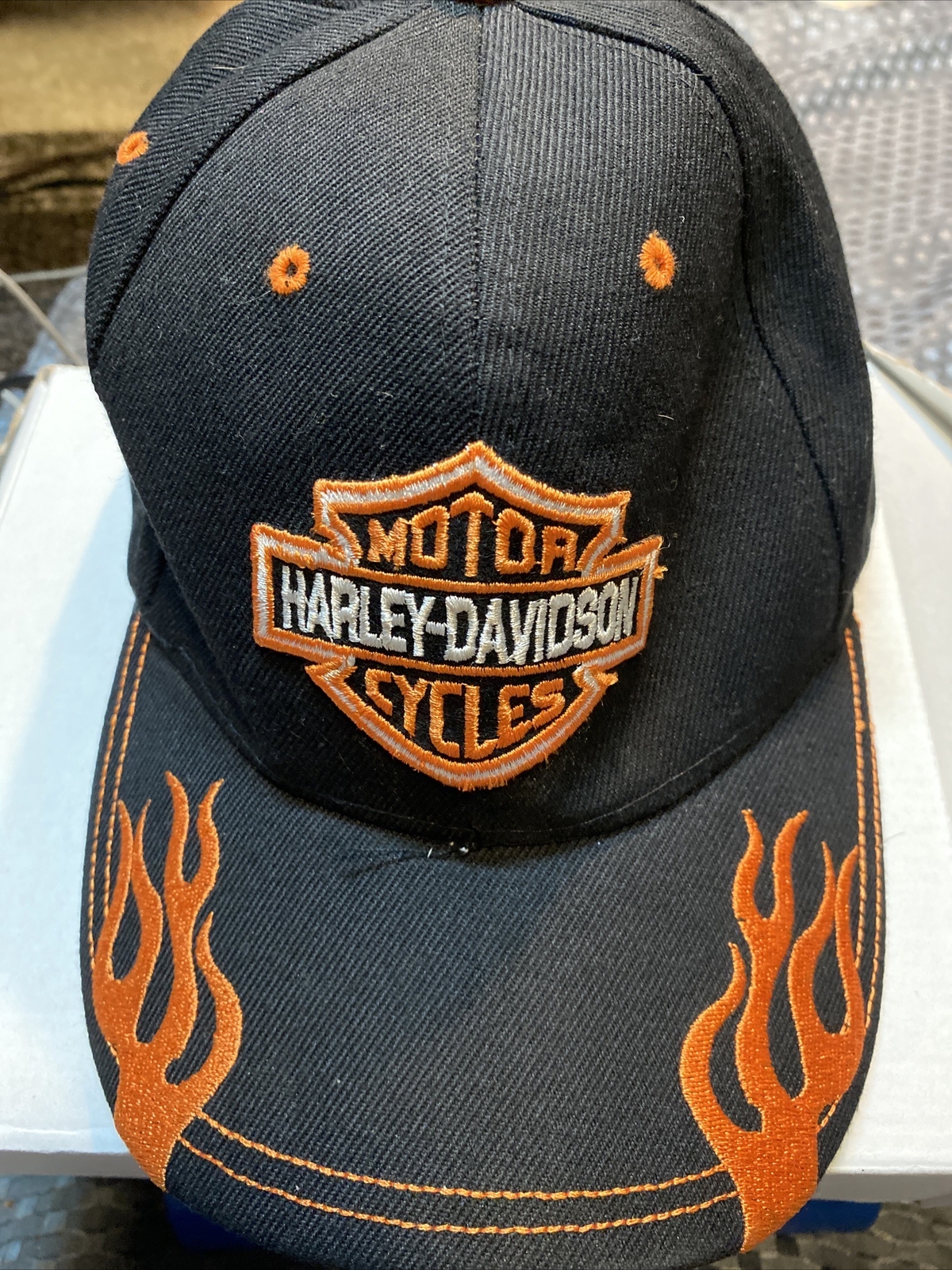 HAT Harley-Davidson Motor Cycles black orange Flames… - Gem