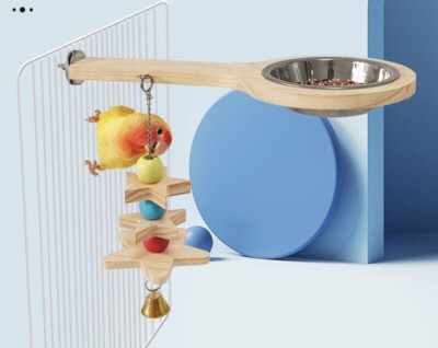 Parrot Perch Hanging Bowl With Bell Toy- Bird Stainless Steel Feeding ...