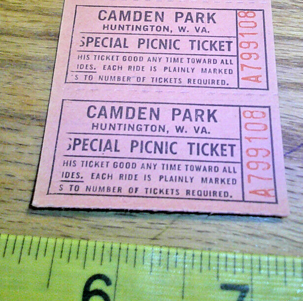 Vintage Lot picnic Ride tickets Camden Park Huntington West Virginia | eBay