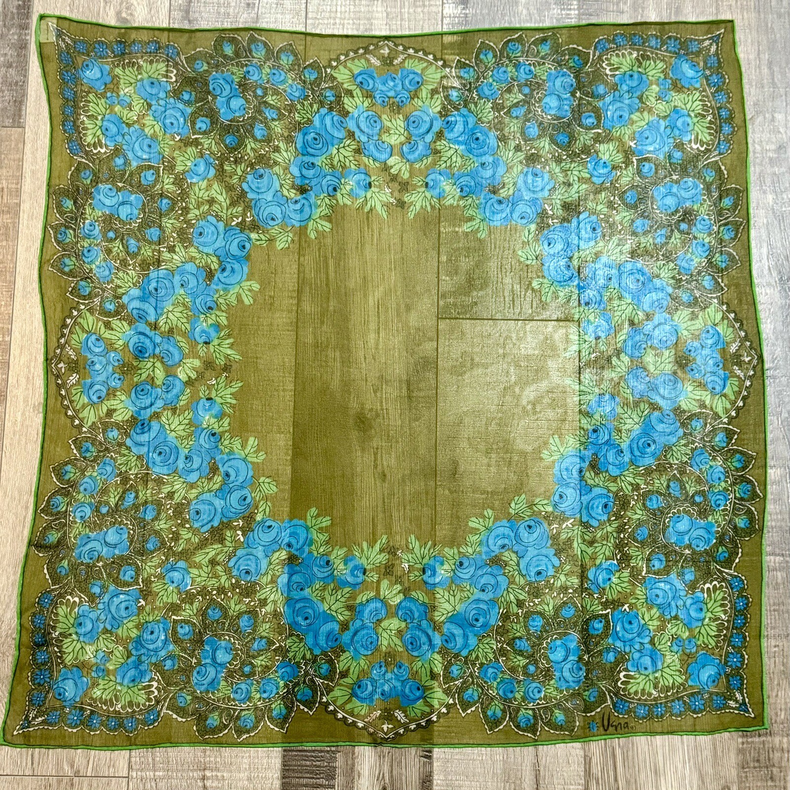 RARE Vtg 60’s VERA Ladybug Blue Roses Scarf Verasheer… - Gem