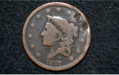 1837 Large Cent ** Plain Cord - Small Letters ** VG Details ** FREE ...