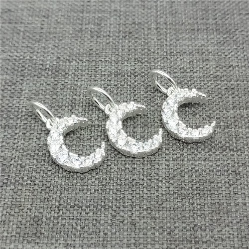 5pcs of 925 Sterling Silver Crecent Moon Charm w/ Zircon for Bracelet ...